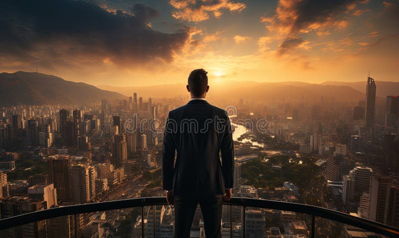 Man Standing on Top of Tall Building Stock Photo - Image of high ...