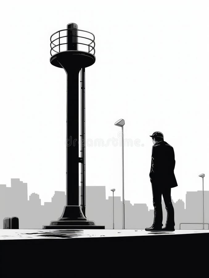 Man is Standing on Top of Tall Building or Structure. he Appears To Be ...