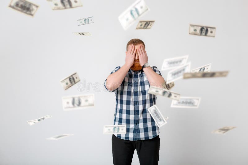 Man Standing Under Money Rain Stock Image - Image of happy, looking ...