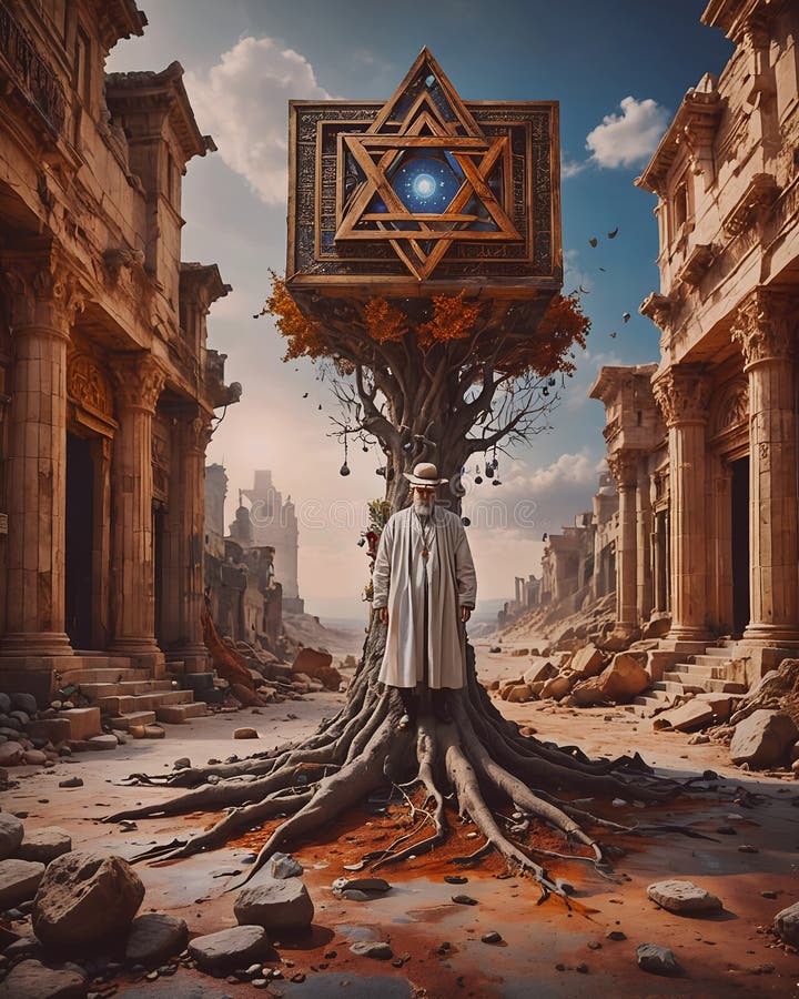 A Man Standing Under a Tree that Has a Star on it Stock Illustration ...