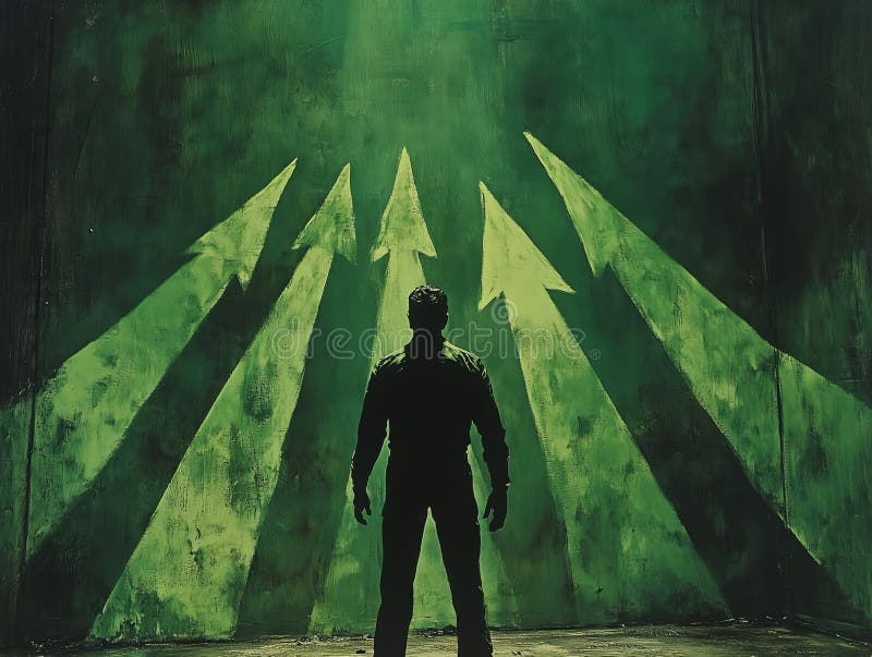Man Standing before Upward Arrows Symbolizing Growth and Progress Stock ...