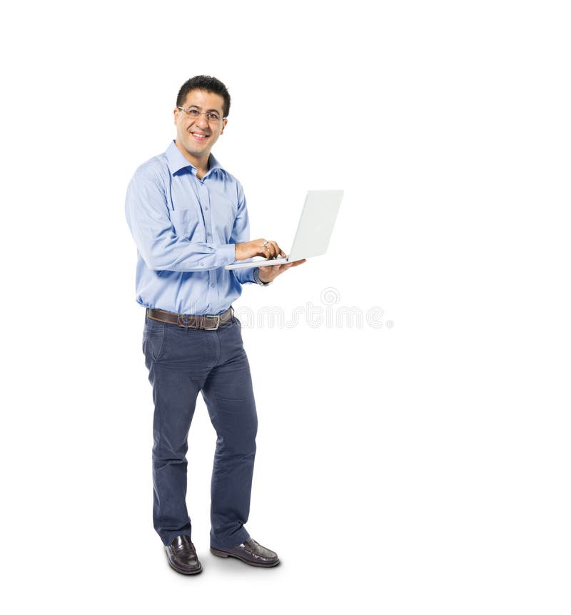 Man Standing while Using His Laptop Stock Image - Image of casual ...