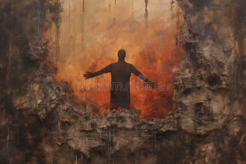 Man Standing on the Wall and Looking at the Fire Stock Illustration ...