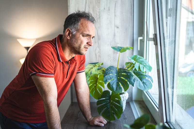 Man Standing Window Looking Sad Distraught Stock Photos - Free ...
