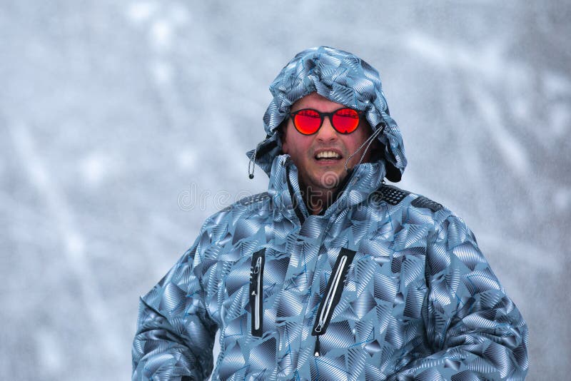 Man Stands Alone Against White Snowstorm and Snow Storm, a Snowfall ...