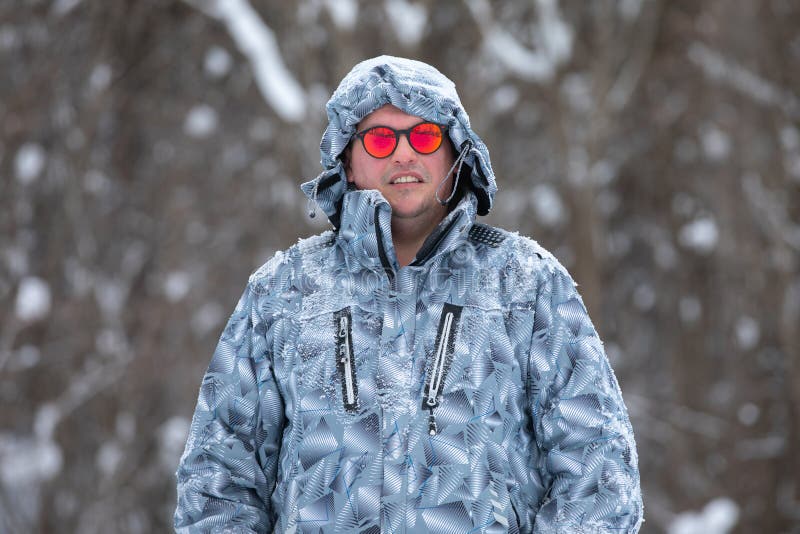 Man Stands Alone Against White Snowstorm and Snow Storm, a Snowfall ...