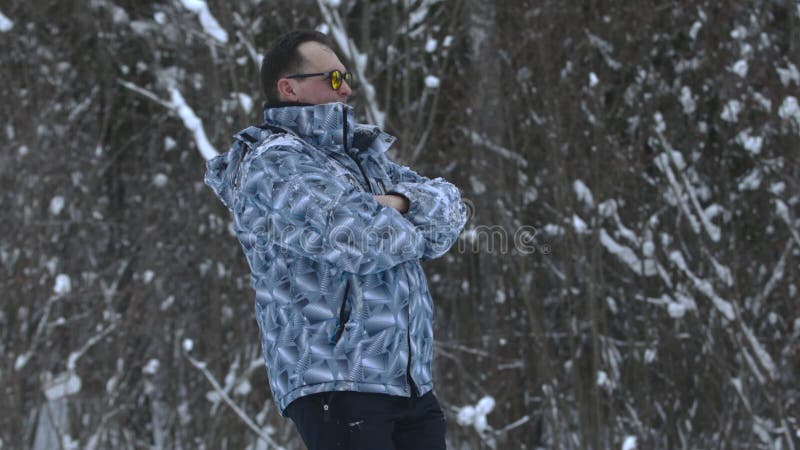 Man Stands Alone Against White Snowstorm and Snow Storm, a Snowfall ...