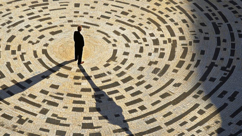 Man Stands Alone in Circular Stone Mosaic Pattern Stock Illustration ...