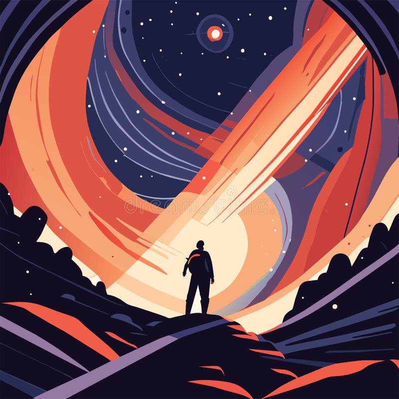 A Man Stands on the Planet in Front of a Big Question Mark. the Concept ...