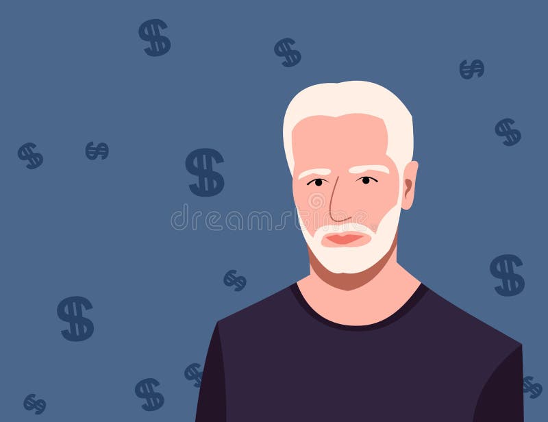 Man Stands on Blue Background Dollars, Wealth Illustration Stock Vector ...