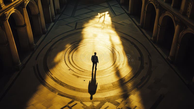 A Man Stands in a Circular Room, Surrounded by Shadows, Creating an ...