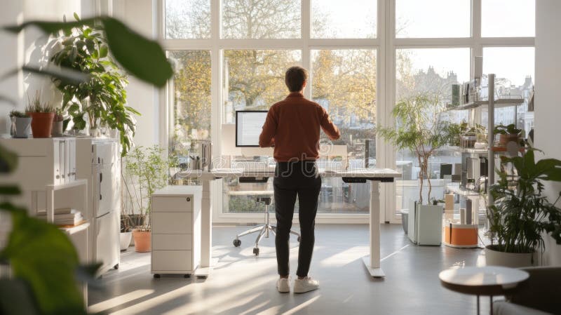 A Man Stands by a Desk in a Modern Office Stock Illustration ...