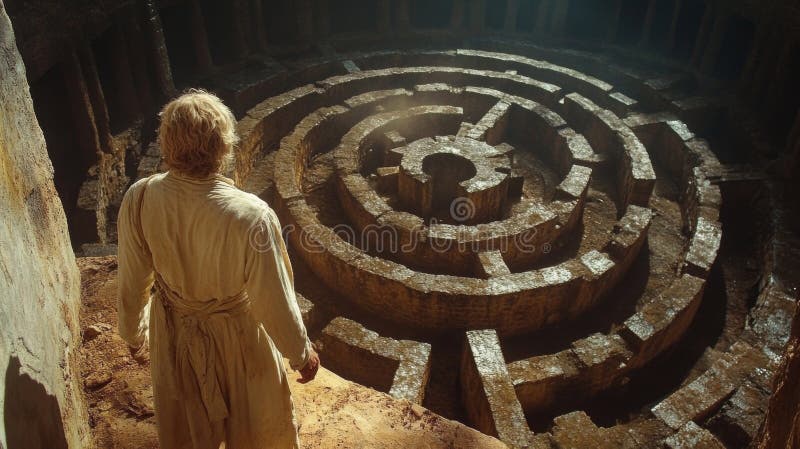 Man Gazing at Labyrinth stock illustration. Illustration of complex ...