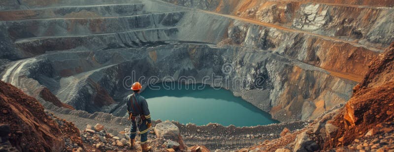 Man Standing at Edge of Large Open Pit Stock Image - Image of site ...