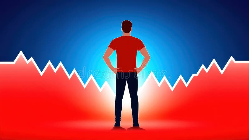 A Man Stands Facing a Volatile Market Showing Red Negative Growth Chart ...