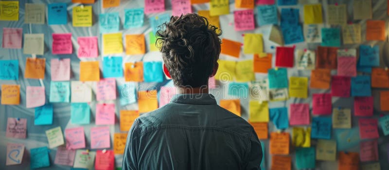 Man Reviewing Post-it Notes on a Wall Stock Photo - Image of mind ...
