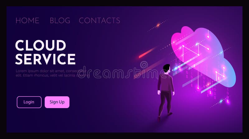 Man Stands in Front of Cloud Services Symbol. Cloud Computing Concept ...