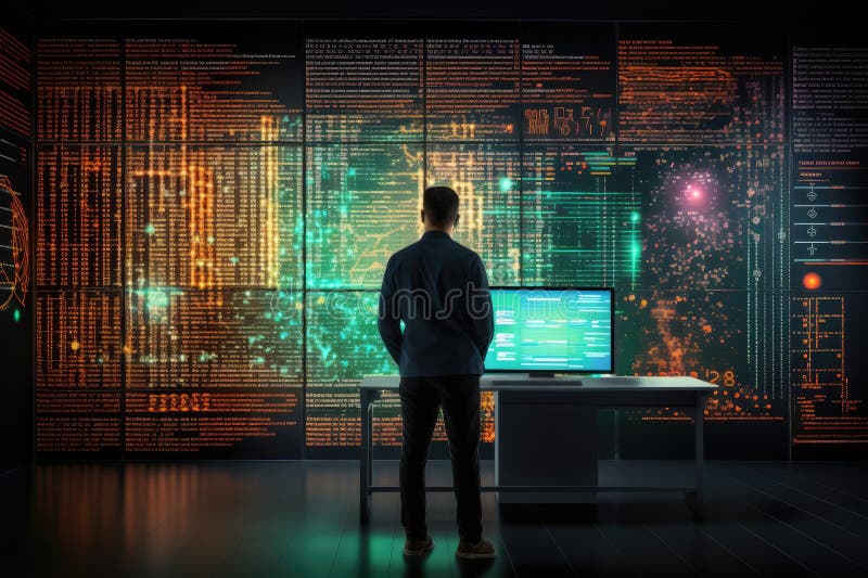 A Man Stands In Front Of A Computer Monitor Focusing On The Screen Data Analysis Digital
