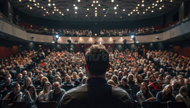 A Man Stands in Front of a Crowd of People in a Large Auditorium by AI ...