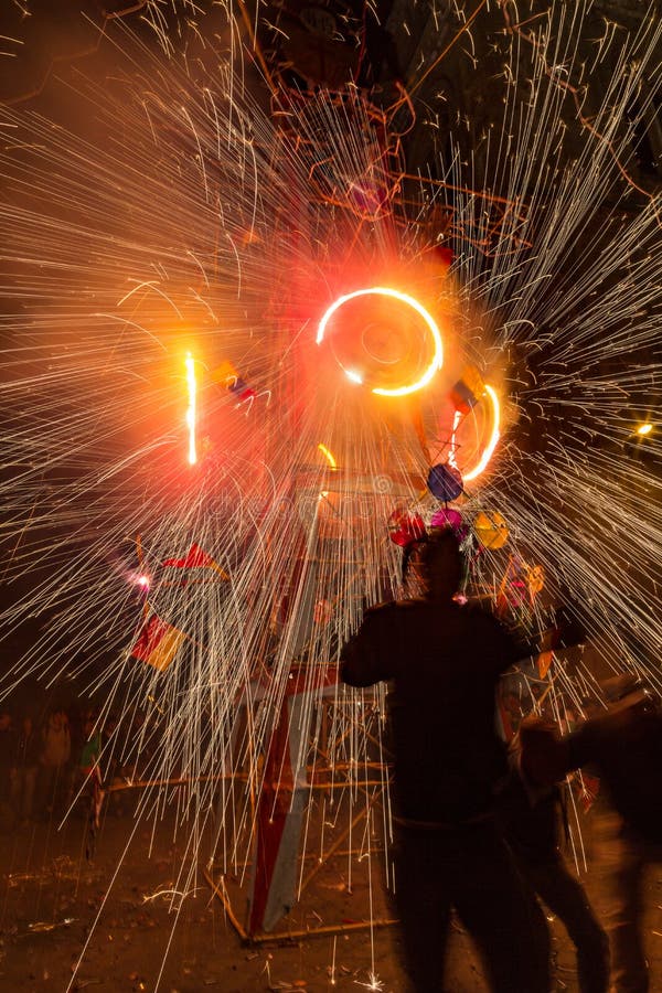 Man Stands in Front of Fireworks Castle Stock Image - Image of ...