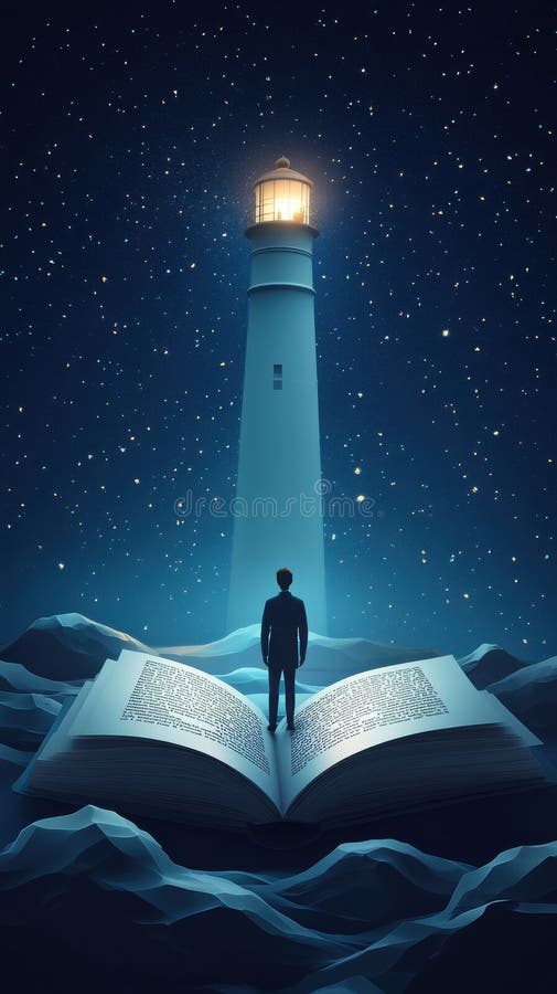A Man Stands in Front of a Lighthouse on a Book Stock Image - Image of ...