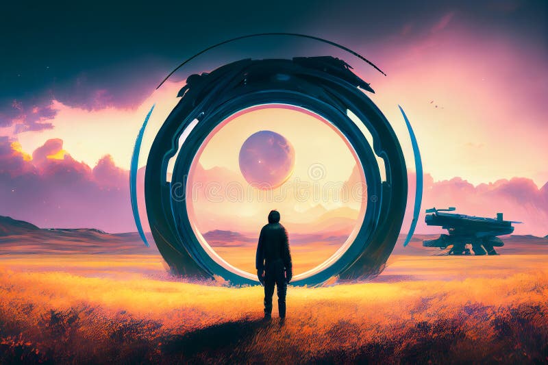 Man Stands in Front of a Time Portal. Generative AI Stock Illustration ...