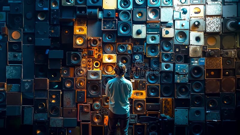 A Man Standing in Front of a Wall of Speakers Stock Video - Video of ...