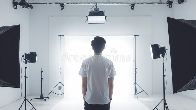 Man Stands with His Back To the Camera, Facing a Bright, Illuminated ...