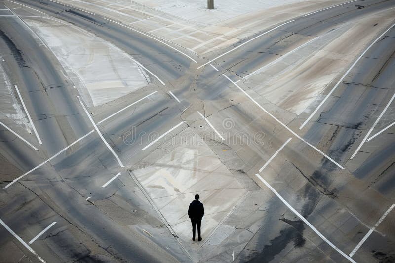 A Man Stands and Looks at the Intersecting Roads Stock Image - Image of ...