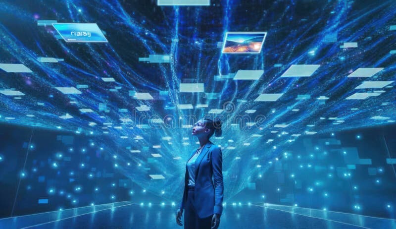 A Man Stands in the Middle of an Interactive Digital Space, Surrounded ...