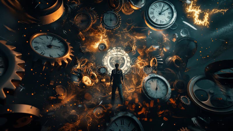 A Man Stands in the Middle of a Room Full of Clocks Stock Photo - Image ...