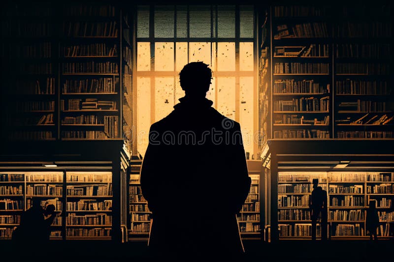 The Man Stands Near the Shelves with Books in the Library. AI Generated ...