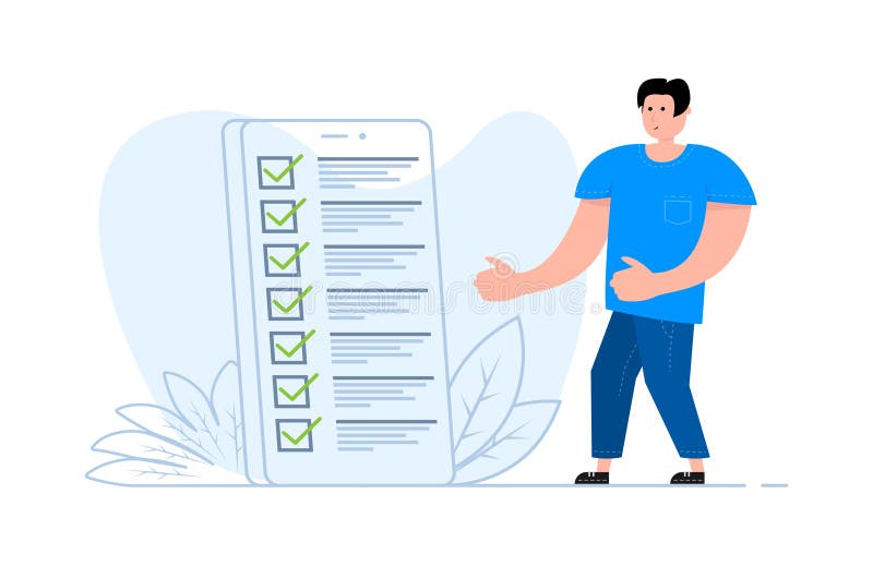 A Man Stands Near the Smartphone, on the Screen Checklist App. Survey ...