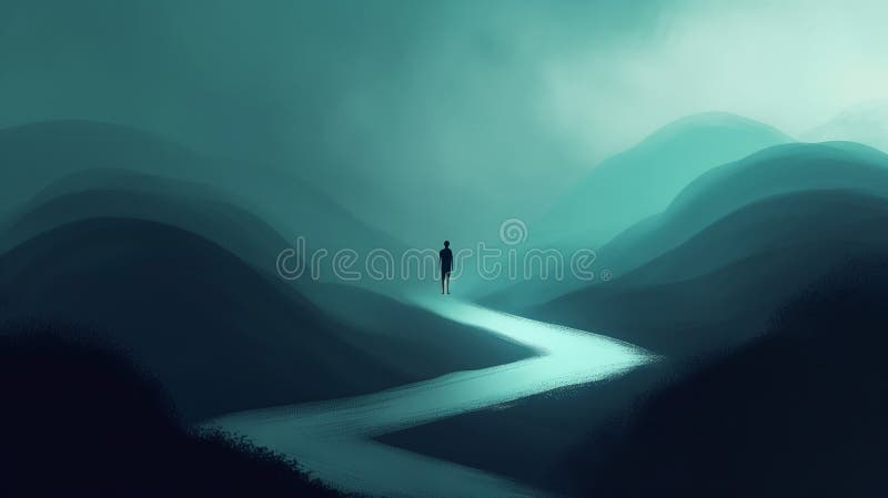A Man Stands on a Path in the Mountains Stock Illustration ...