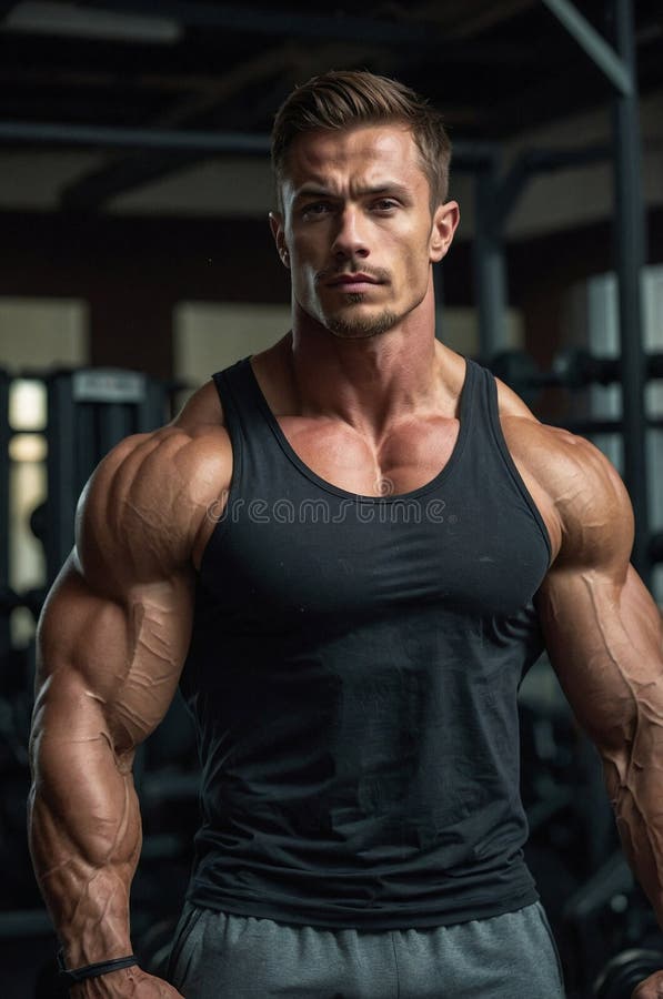 A Muscular Man Poses Confidently in a Gym, Showcasing His Well-defined ...