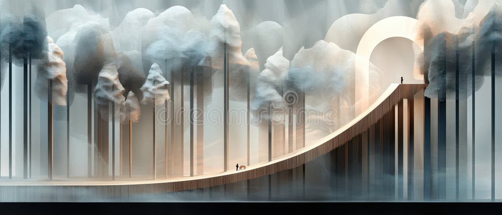 A Man Stands on a Ramp, Surrounded by a Cluster of Trees in a Natural ...