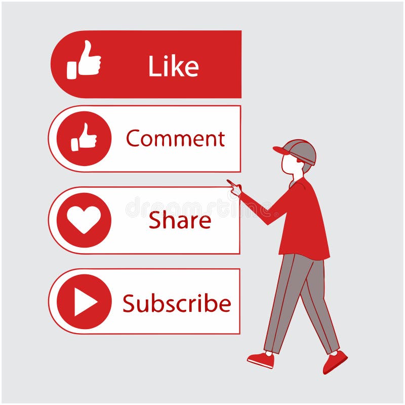 A Man Stands beside a Red Button Labeled with Options: Like, Comment ...