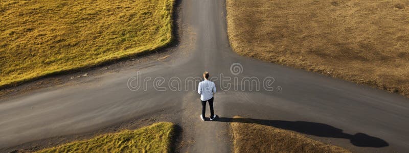 A Man Stands on a Road, the Roads Go in Different Directions ...