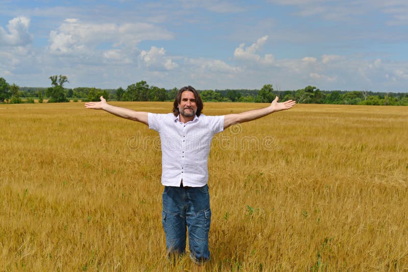 Man Stands on the Rye Field Stock Photo - Image of nature, hugging ...