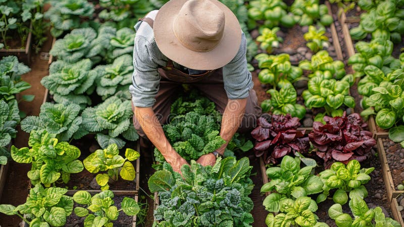 Man Standing in Vegetable-filled Garden Stock Photo - Image of plants ...