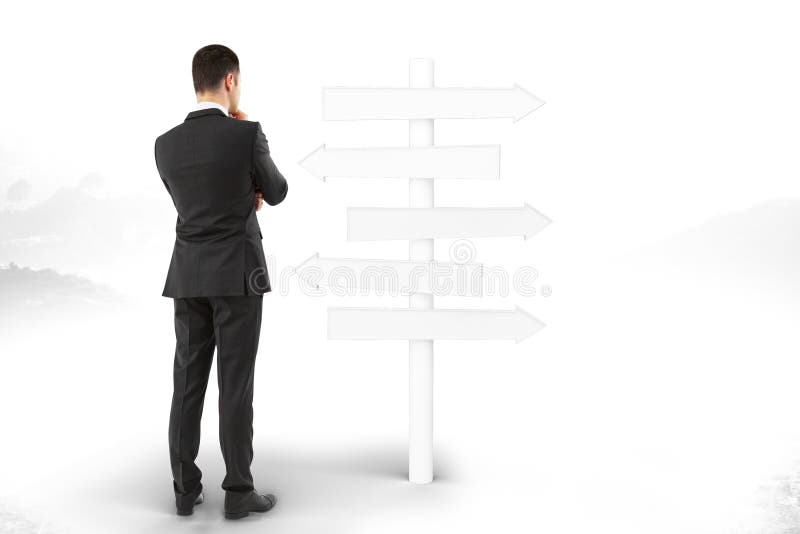 Man Stands and Thinks about Blank Signpost Directions Stock Image ...