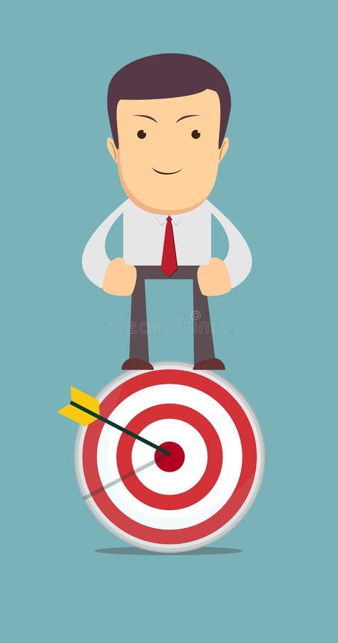 Man Stands on Top of the Target Stock Vector - Illustration of strategy ...