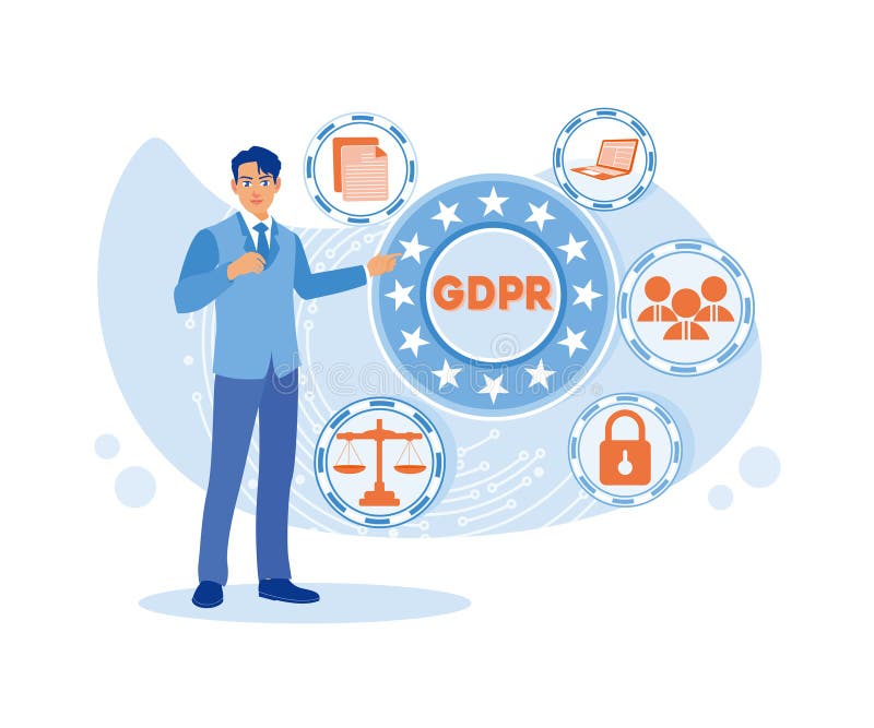 A Man Stands and Touches GDPR Approval on a Touch Screen. Stock Vector ...