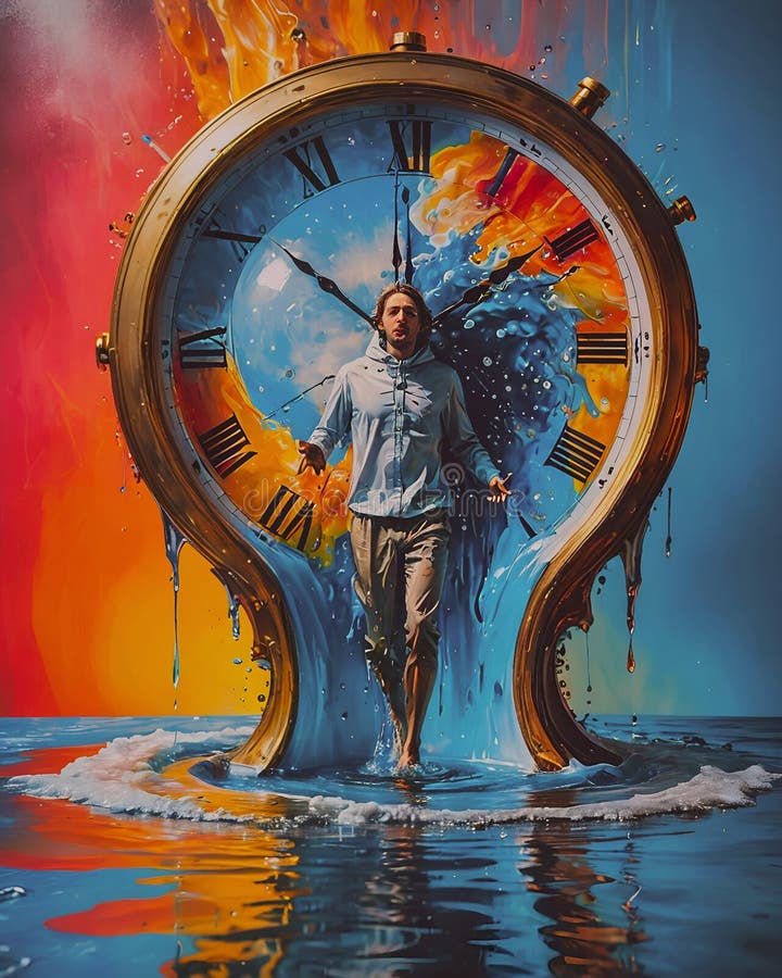Man Standing on the Edge of a Giant Clock. Time Concept. Stock ...