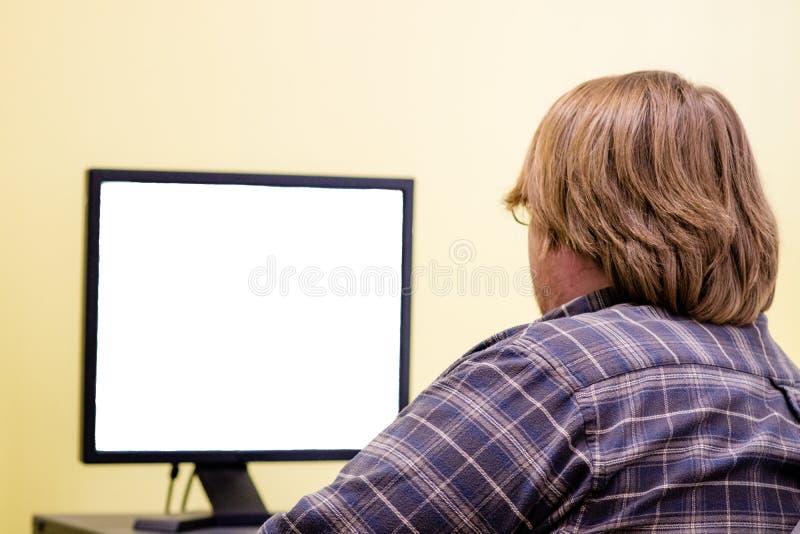 A Man Staring at a Blank Screen Stock Photo - Image of handsome ...