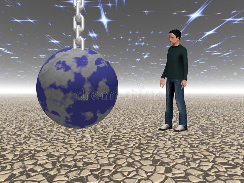 Chained Planet Man Version. Conceptual Illustration in 3d. Stock ...