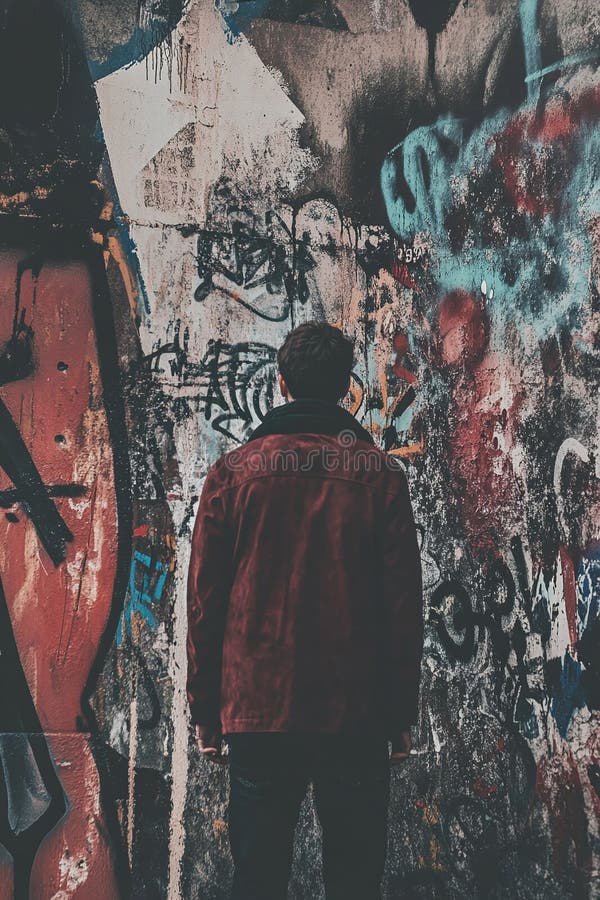 A Man Staring at a Graffiti-covered Wall Deciphering Messages Hidden in ...
