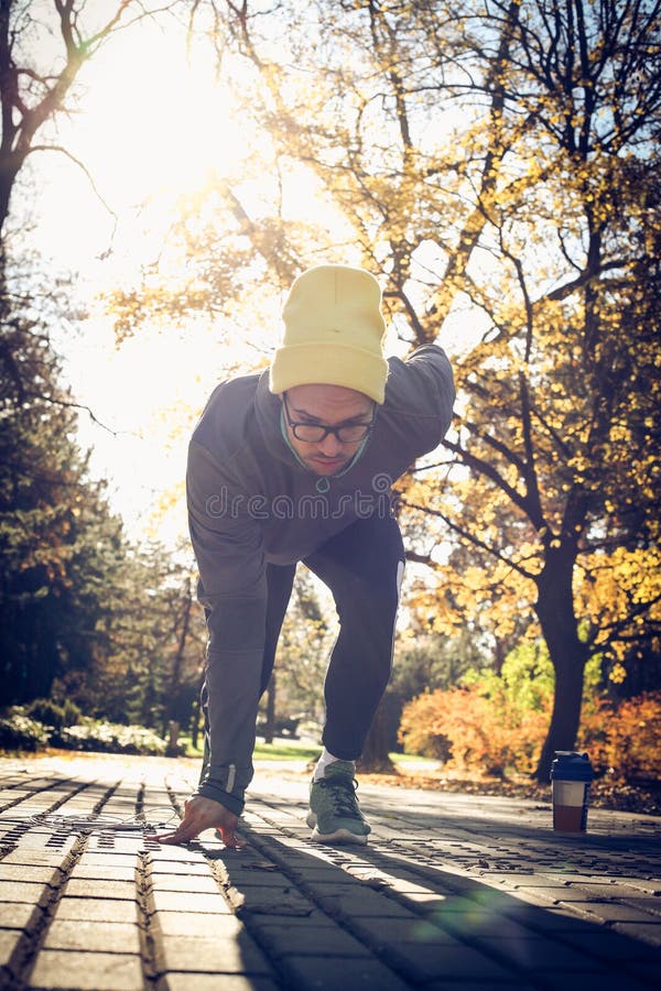 Man Start Running. Autumn Season. Stock Photo - Image of adult ...