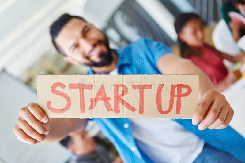 Man with Start-up Sign and Business Team Stock Image - Image of talk ...