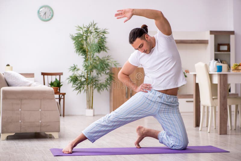 Young Male Starting Day with Morning Exercises Stock Image - Image of ...